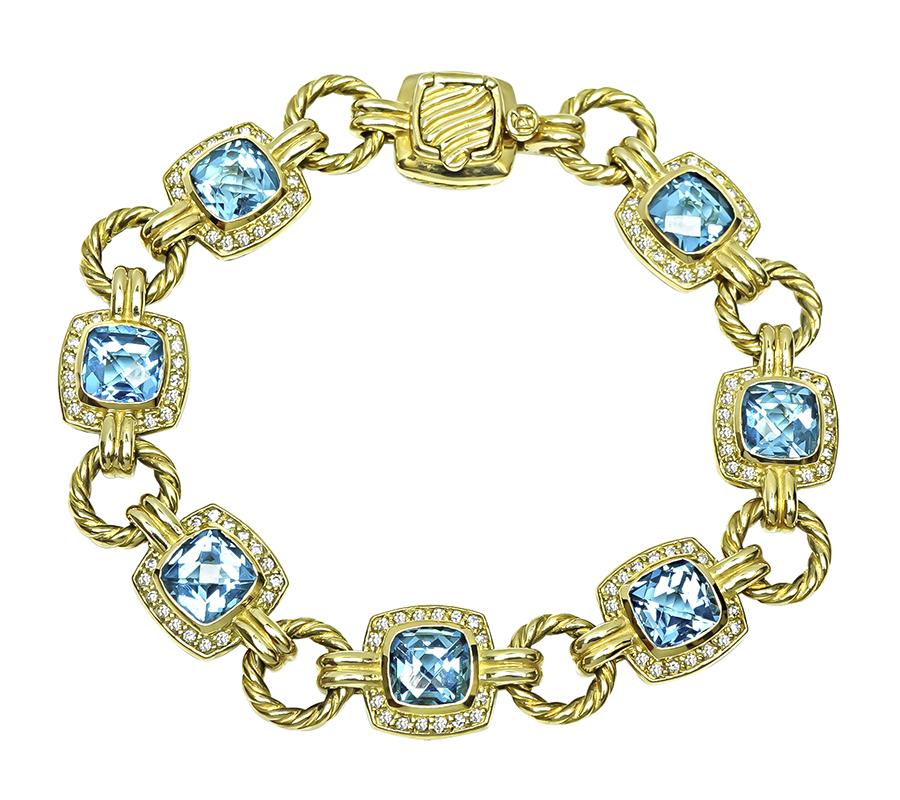 Estate David Yurman 21.00ct Blue Topaz 1.00ct Diamond Gold Bracelet ...